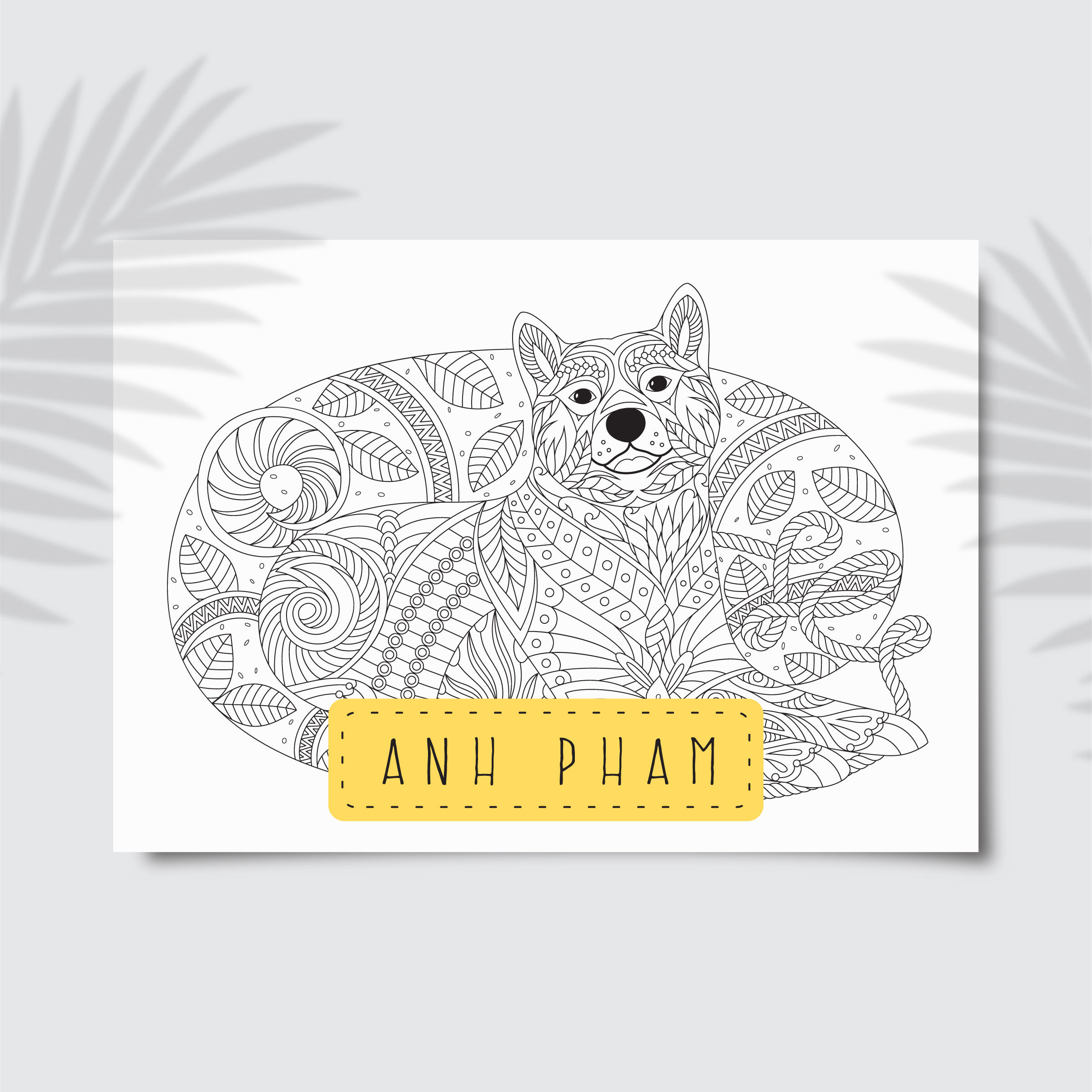 Dog Coloring Page for Adults and Children Shiba Inu Happy Pet Playing ...