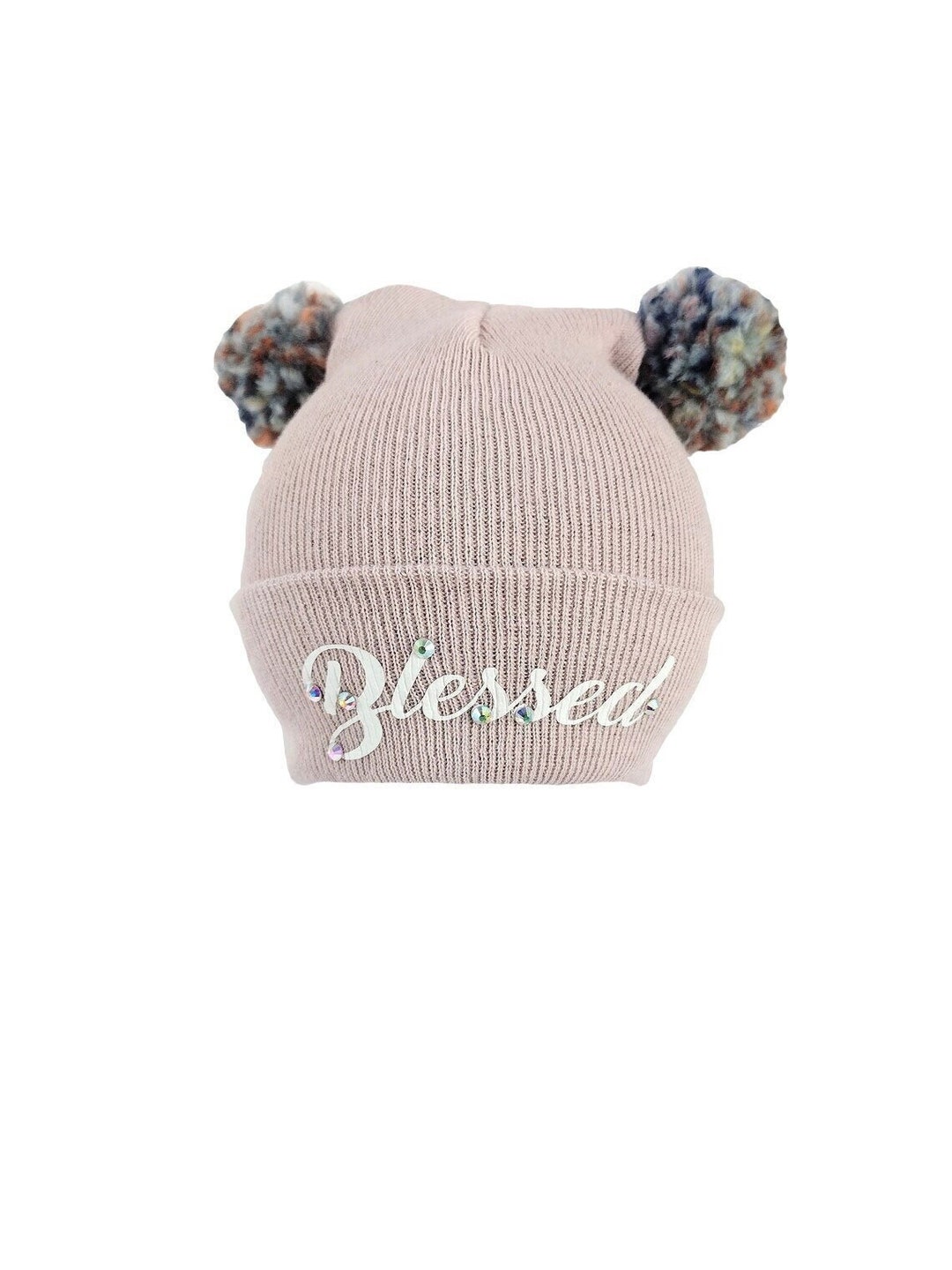 NEWBORN Blessed Lavendar Double Pompom Beanie With Rhinestones - Etsy