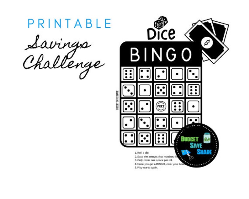 Dice BINGO Savings Challenge Printable PDF Sinking Funds - Etsy