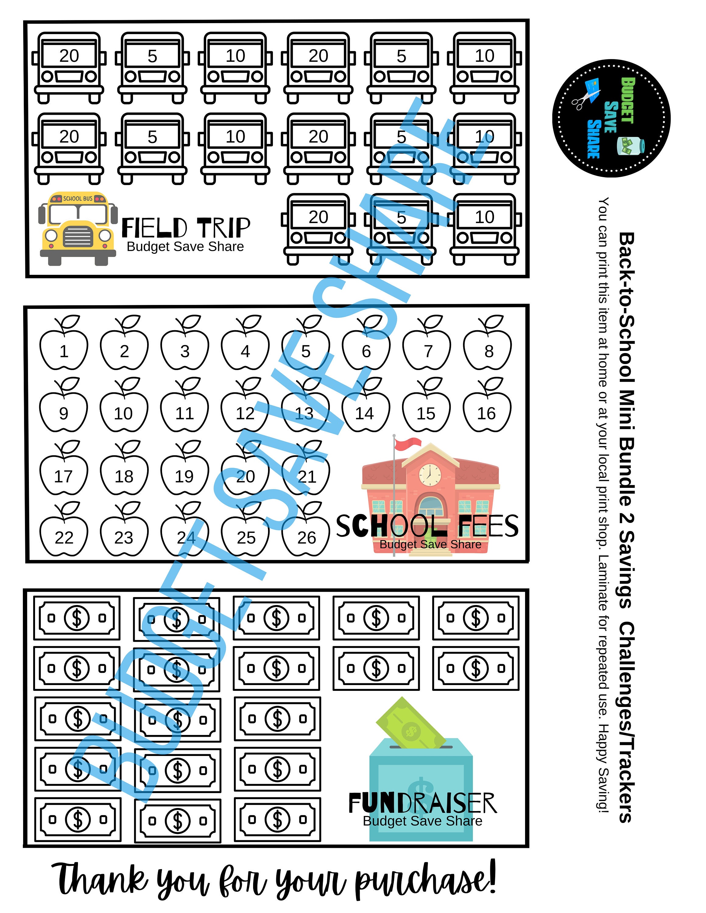 Back to School Savings Bundle Printable PDF A6 Savings Challenge Insert ...