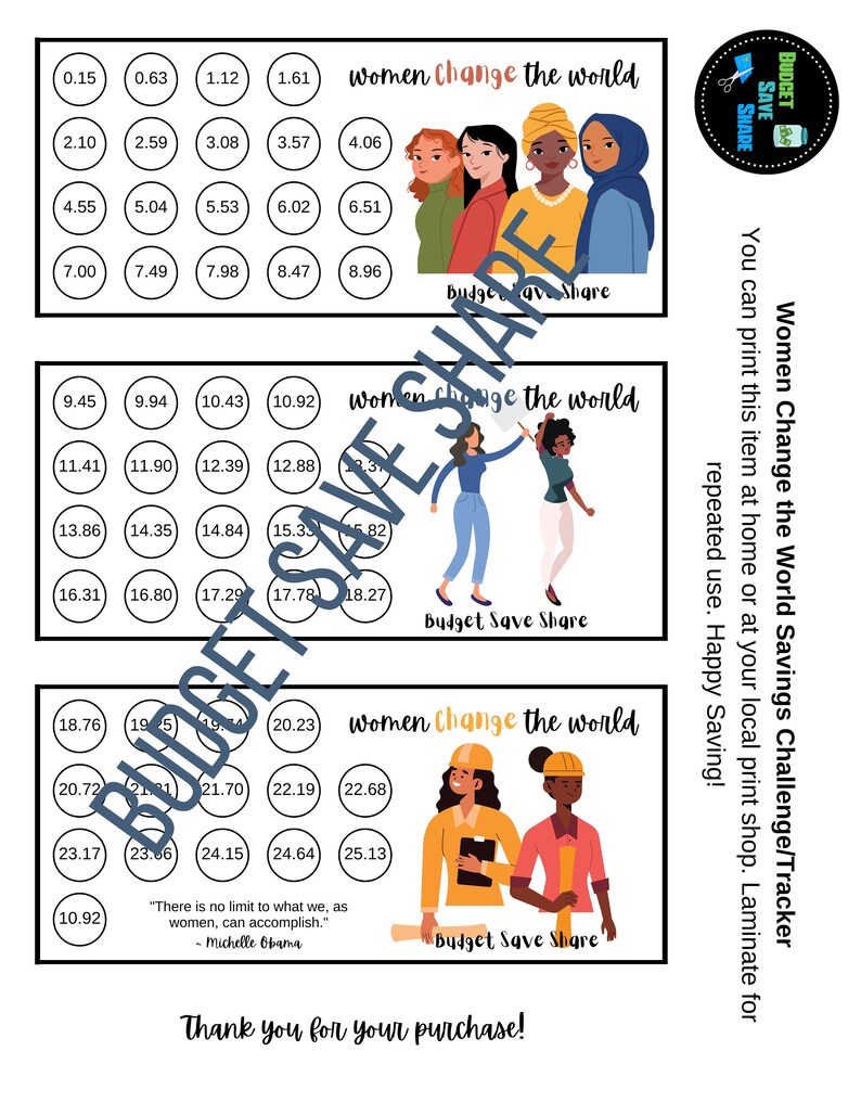 Women Change the World Savings Challenge Women's History - Etsy