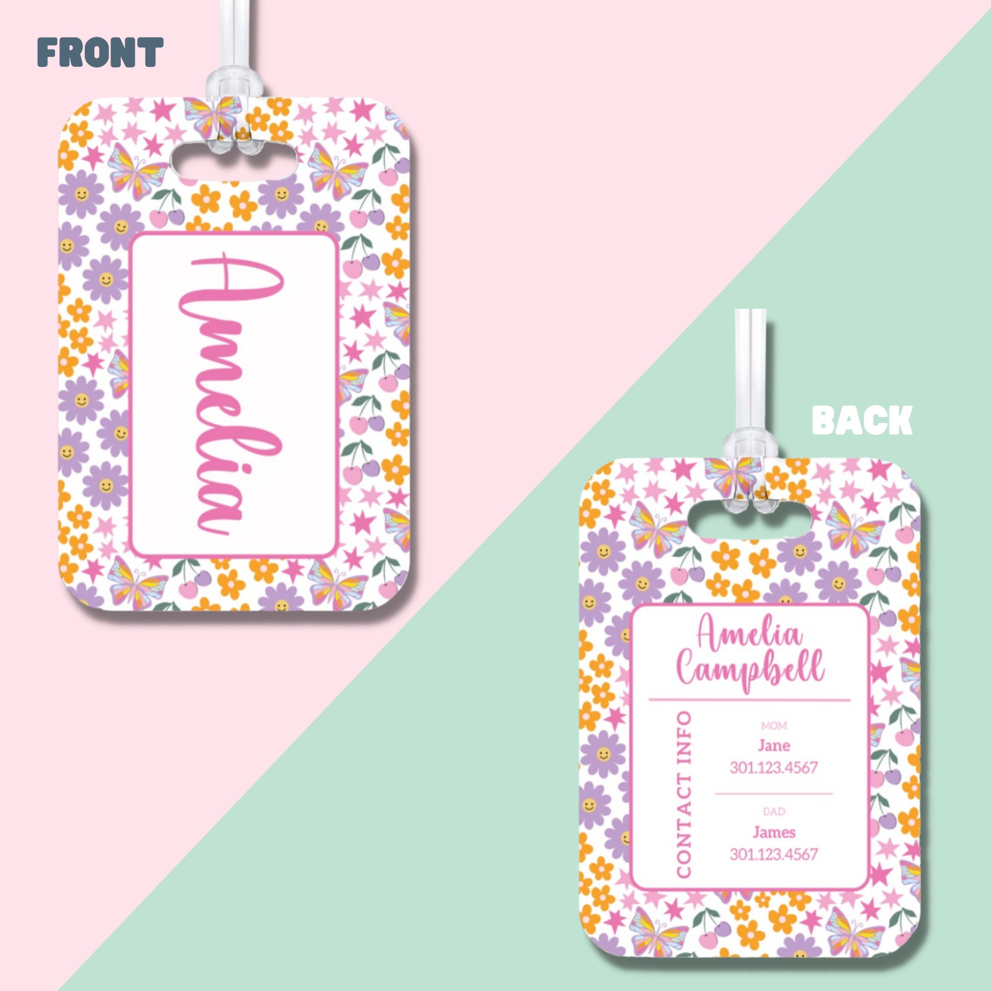 Personalized Kids Bag Tag for Back to School | Girl Floral Name Tag for ...