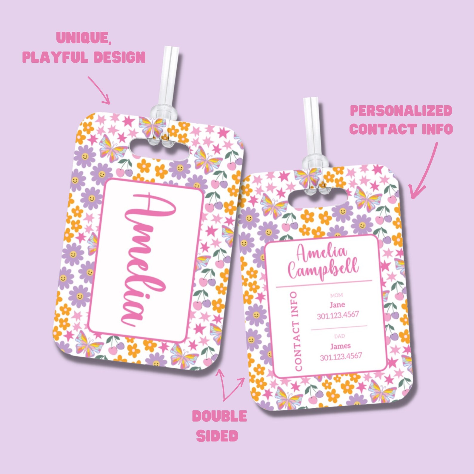 Personalized Kids Bag Tag for Back to School | Girl Floral Name Tag for ...
