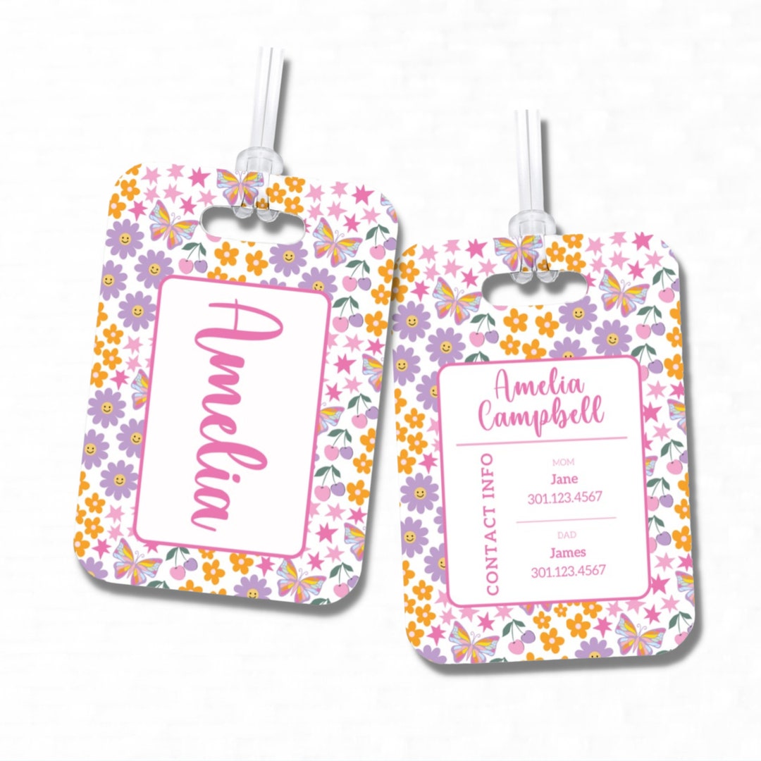 Personalized Kids Bag Tag for Back to School | Girl Floral Name Tag for ...