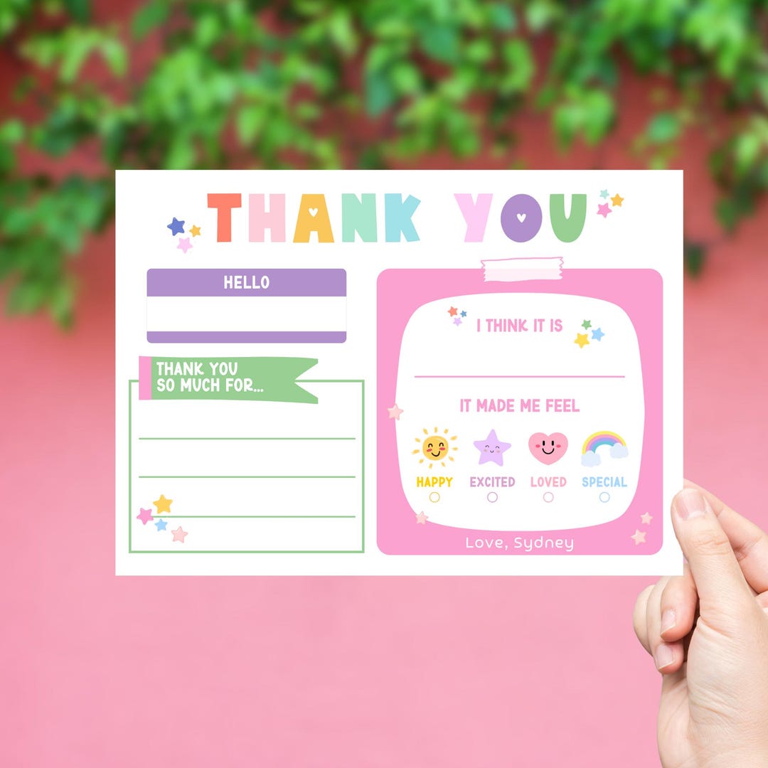 Kids Thank You Cards - Rainbow Design With Prompts. Personalized ...