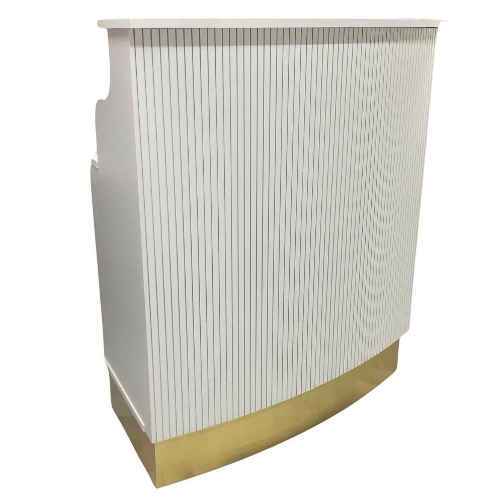 Luxury Curved Reception Desk With Pencil Pleated Front and Gold Trim ...