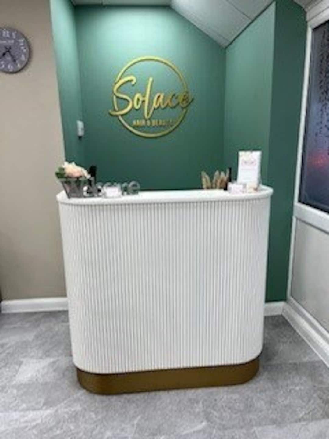 Luxury U Shape Curved Pleated Front Reception Desk With Gold Trim for ...