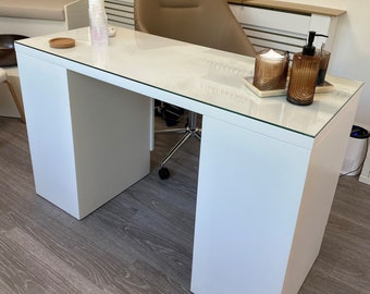 Medium Manicure Desk With Moulded Panel Front Supplied With Glass Top ...