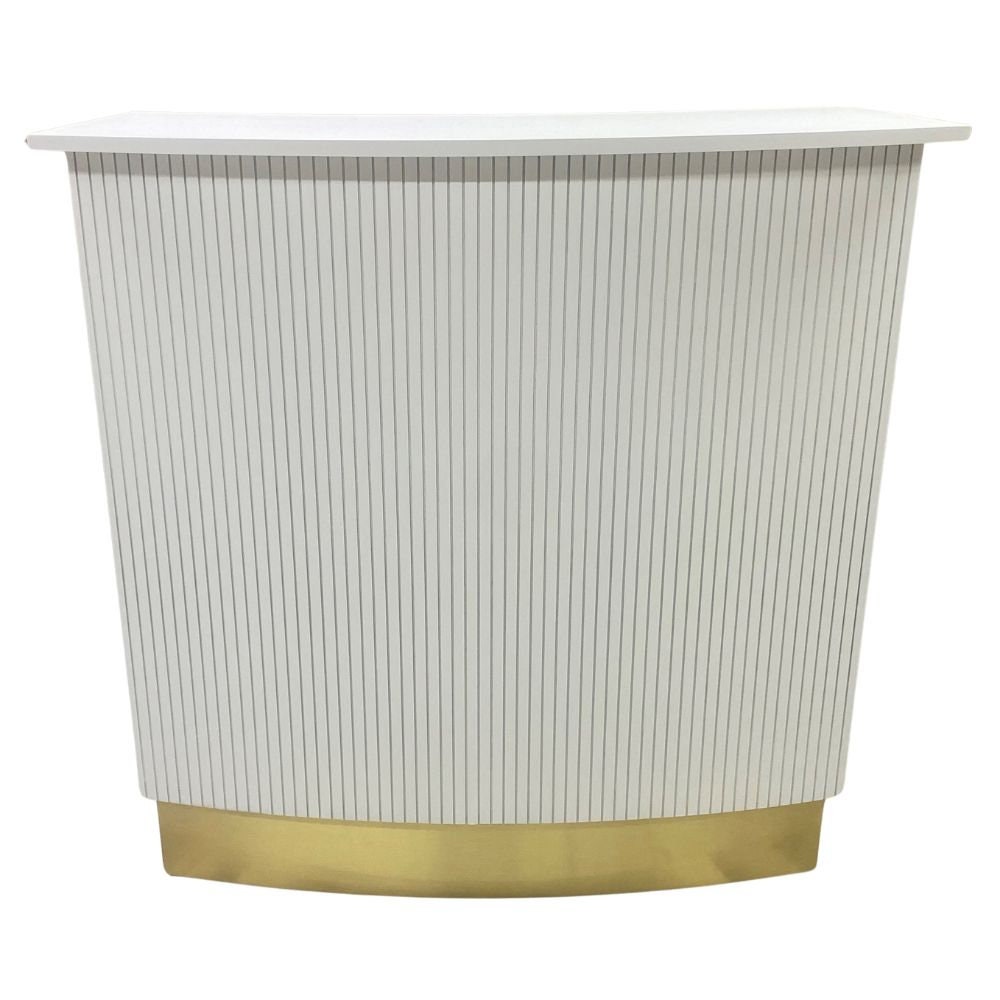 Luxury Curved Reception Desk With Pencil Pleated Front and Gold Trim ...