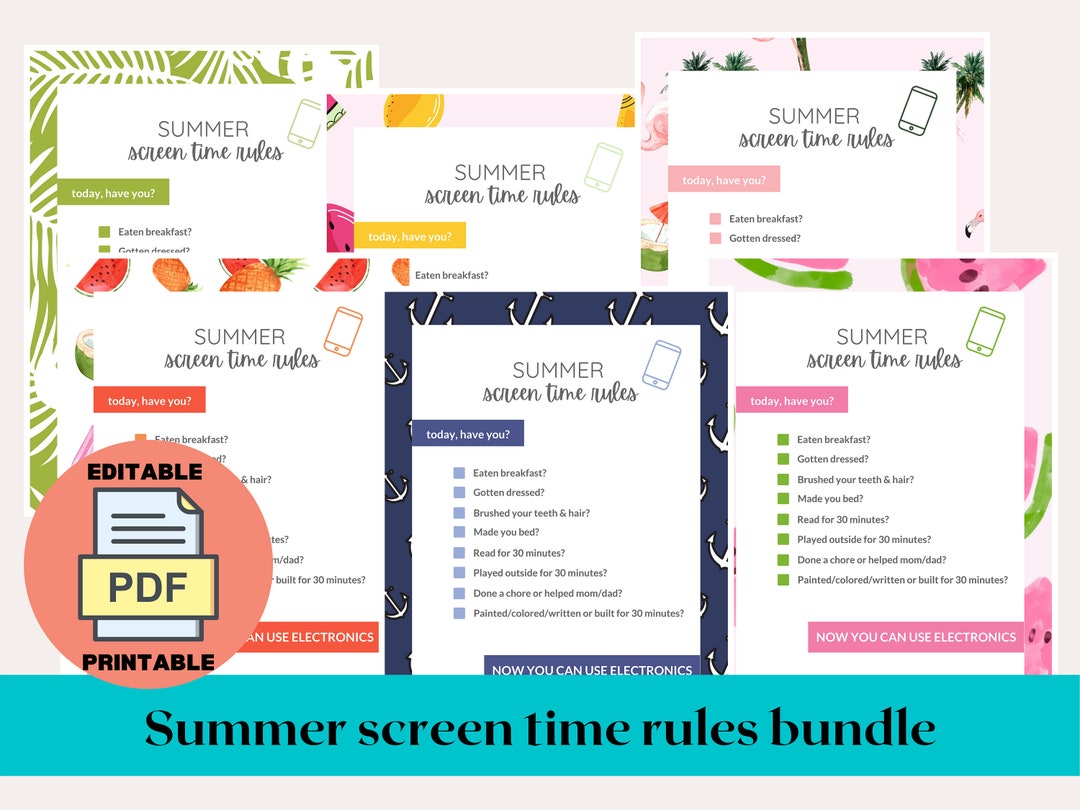 EDITABLE Screen Time Rules Checklist | Summer Printables | Daily ...