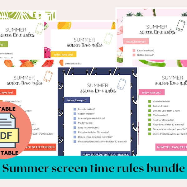 EDITABLE Screen Time Rules Checklist Summer Printables Daily Routines ...