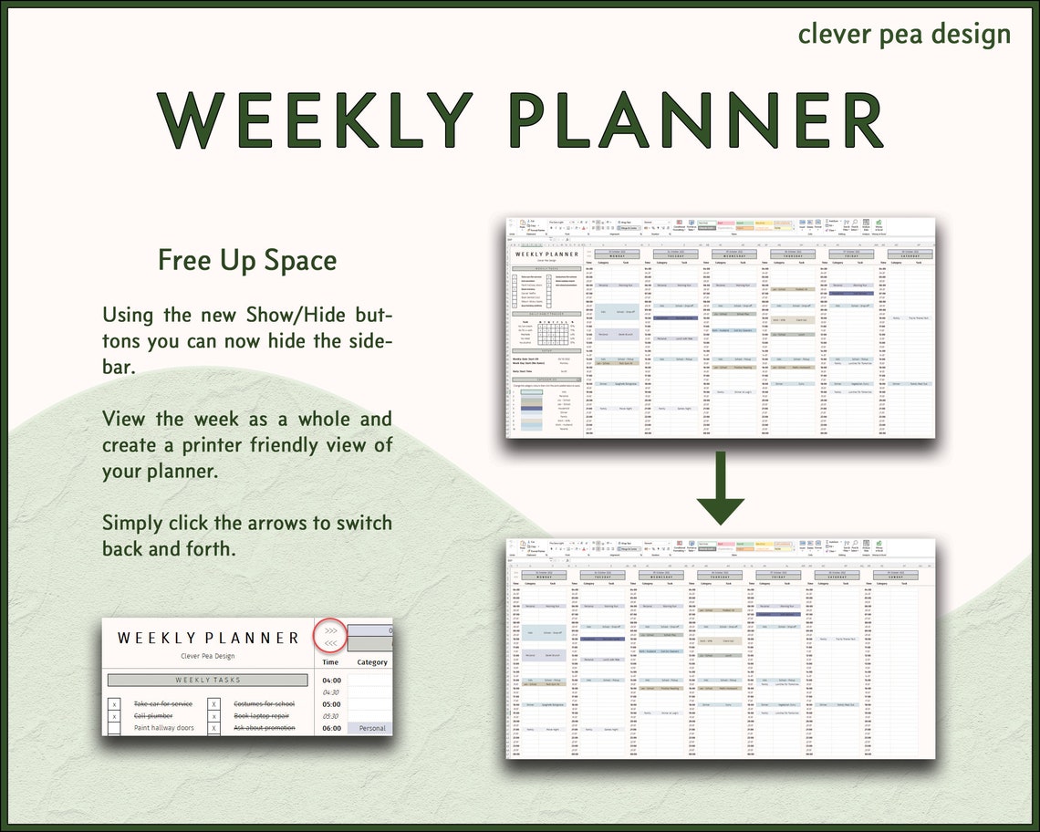 Weekly Planner Excel Template Daily Task Schedule to Do - Etsy