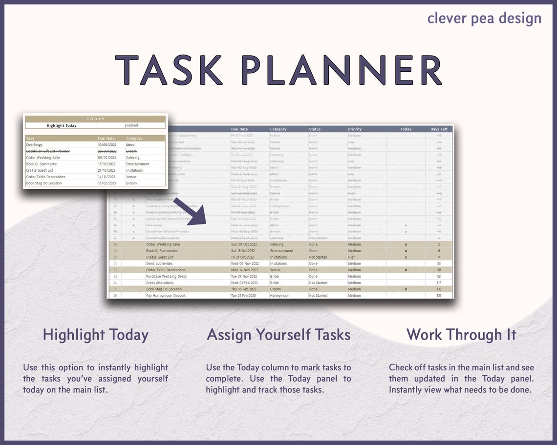 Task Planner Excel Template | Digital Planner | Digital Smart Task List ...