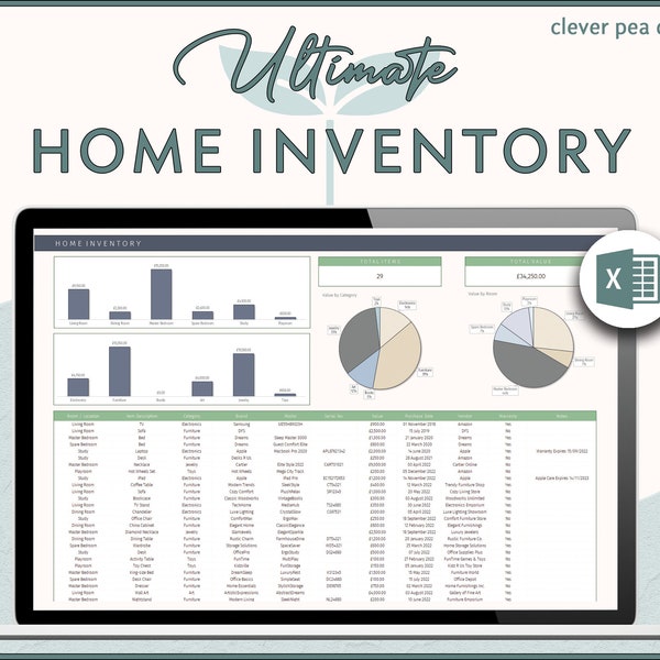 Home Inventory Spreadsheet Excel Template - Etsy