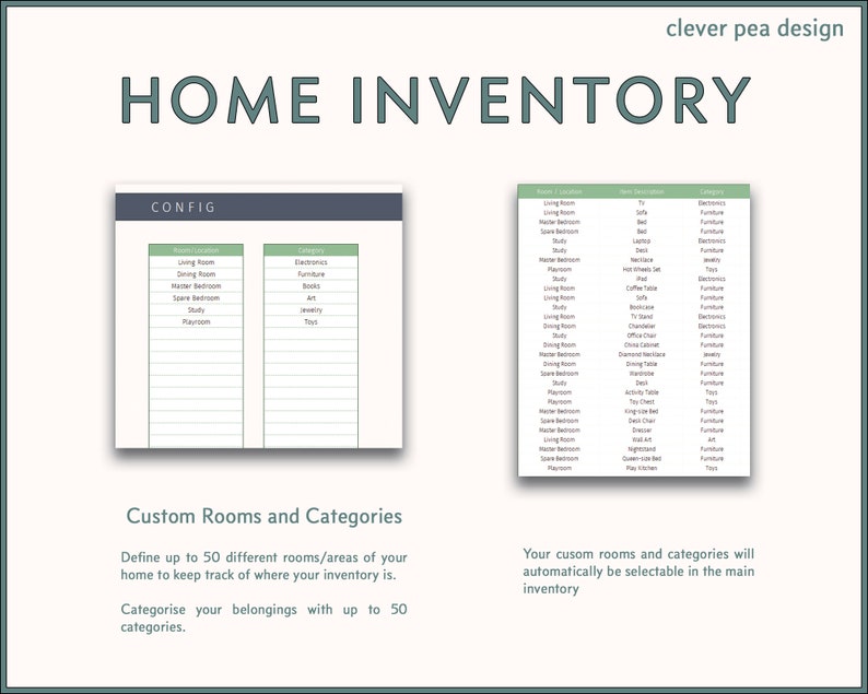 Home Inventory Spreadsheet Excel Template - Etsy