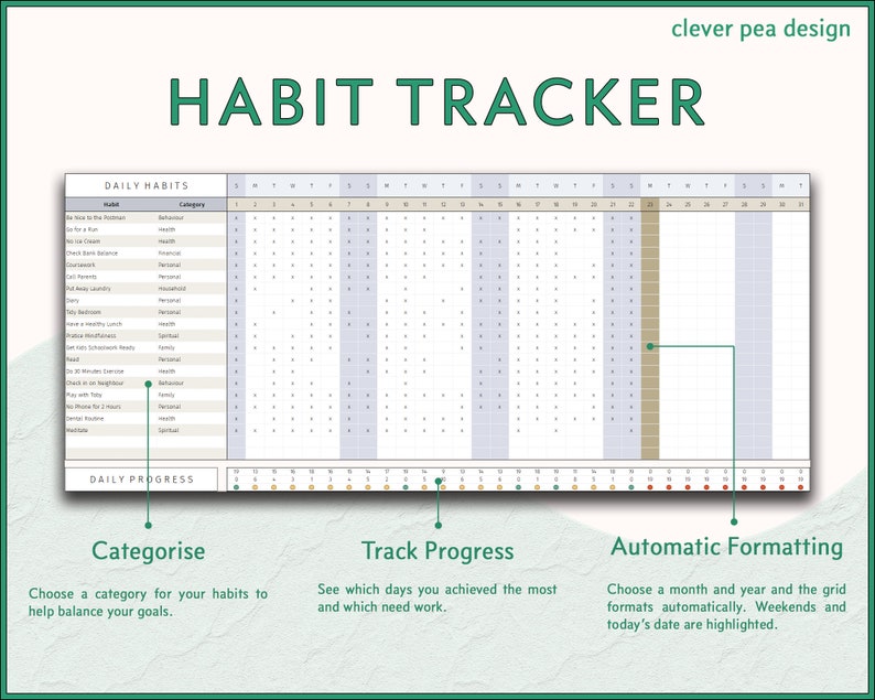 Habit Tracker for Excel Template - Etsy UK
