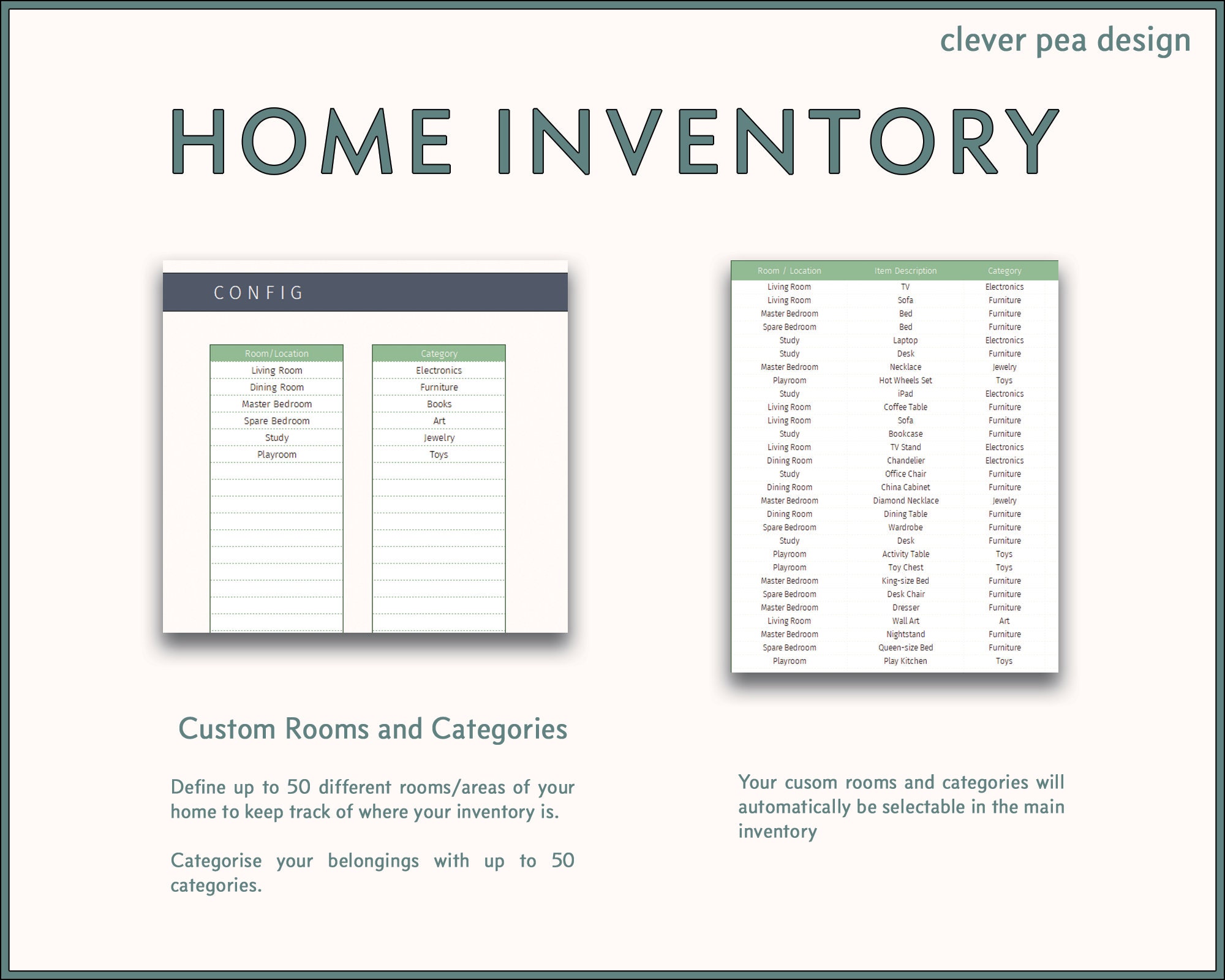 Home Inventory Spreadsheet Google Sheets Template - Etsy