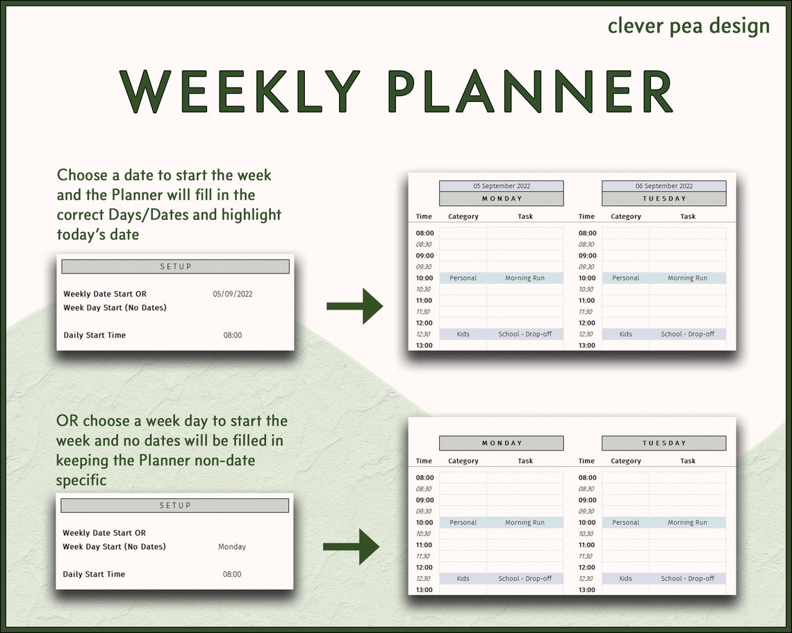 Weekly Planner Excel Template Daily Task Schedule to Do - Etsy
