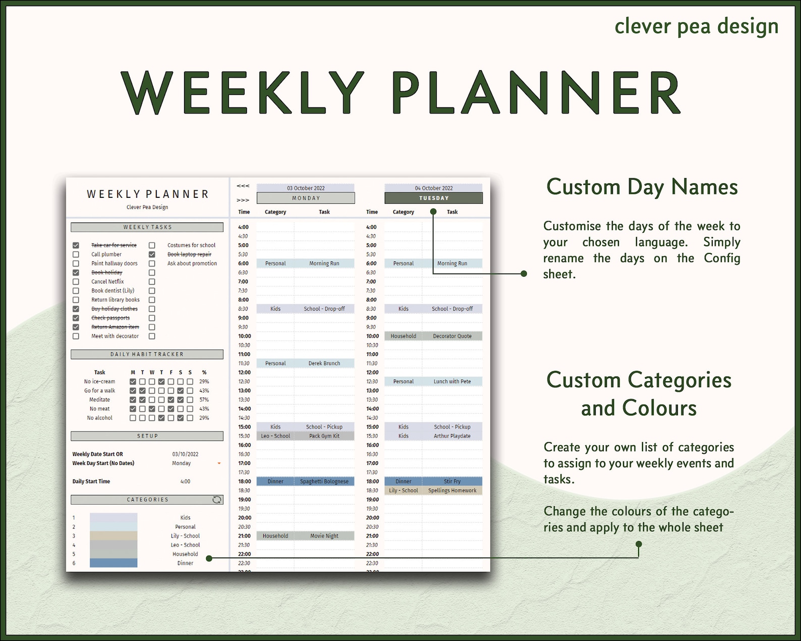Weekly Planner Google Sheets Template: Task Schedule (digital) - Etsy