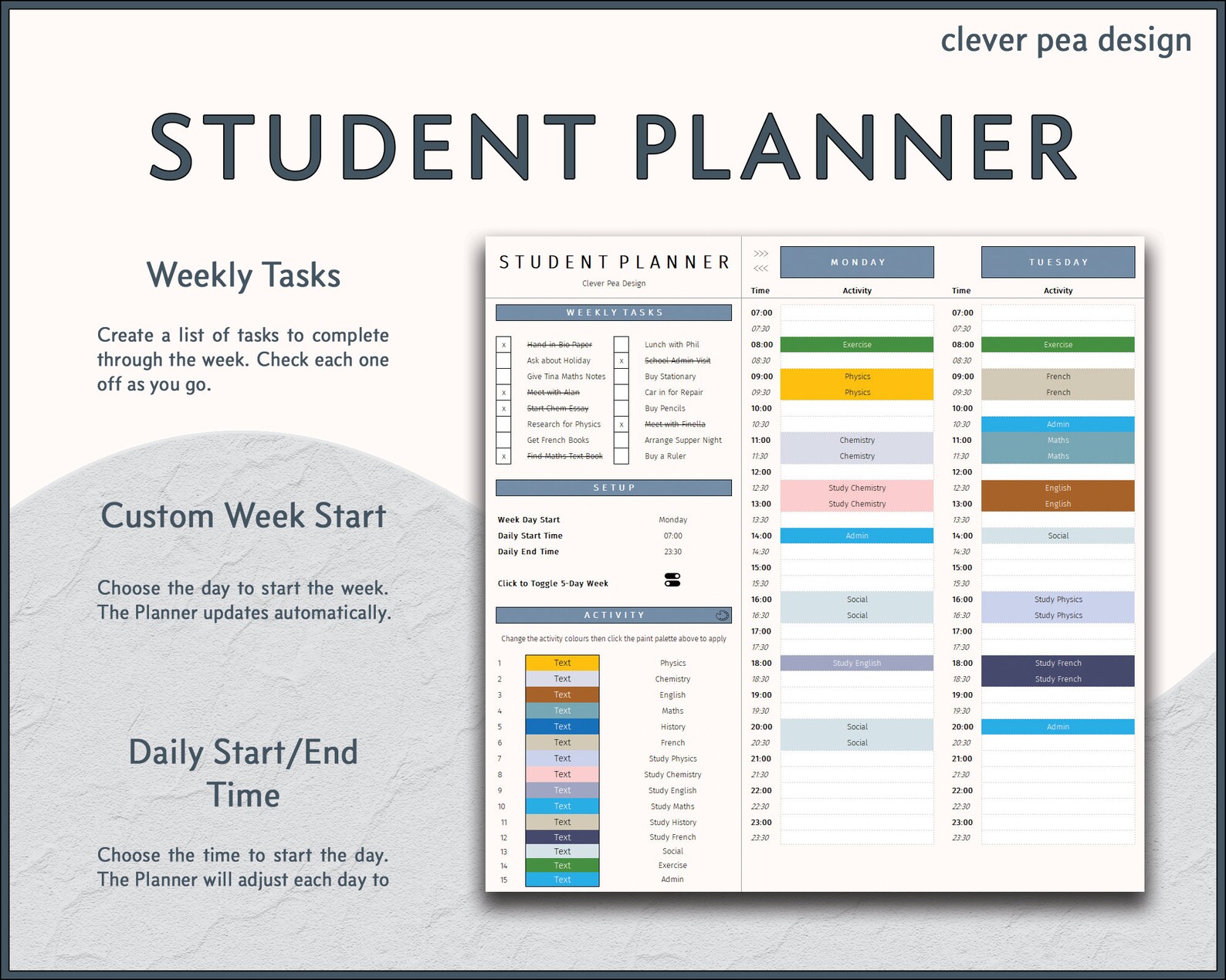 Student Planner Excel Spreadsheet | Assignment Tracker | College ...