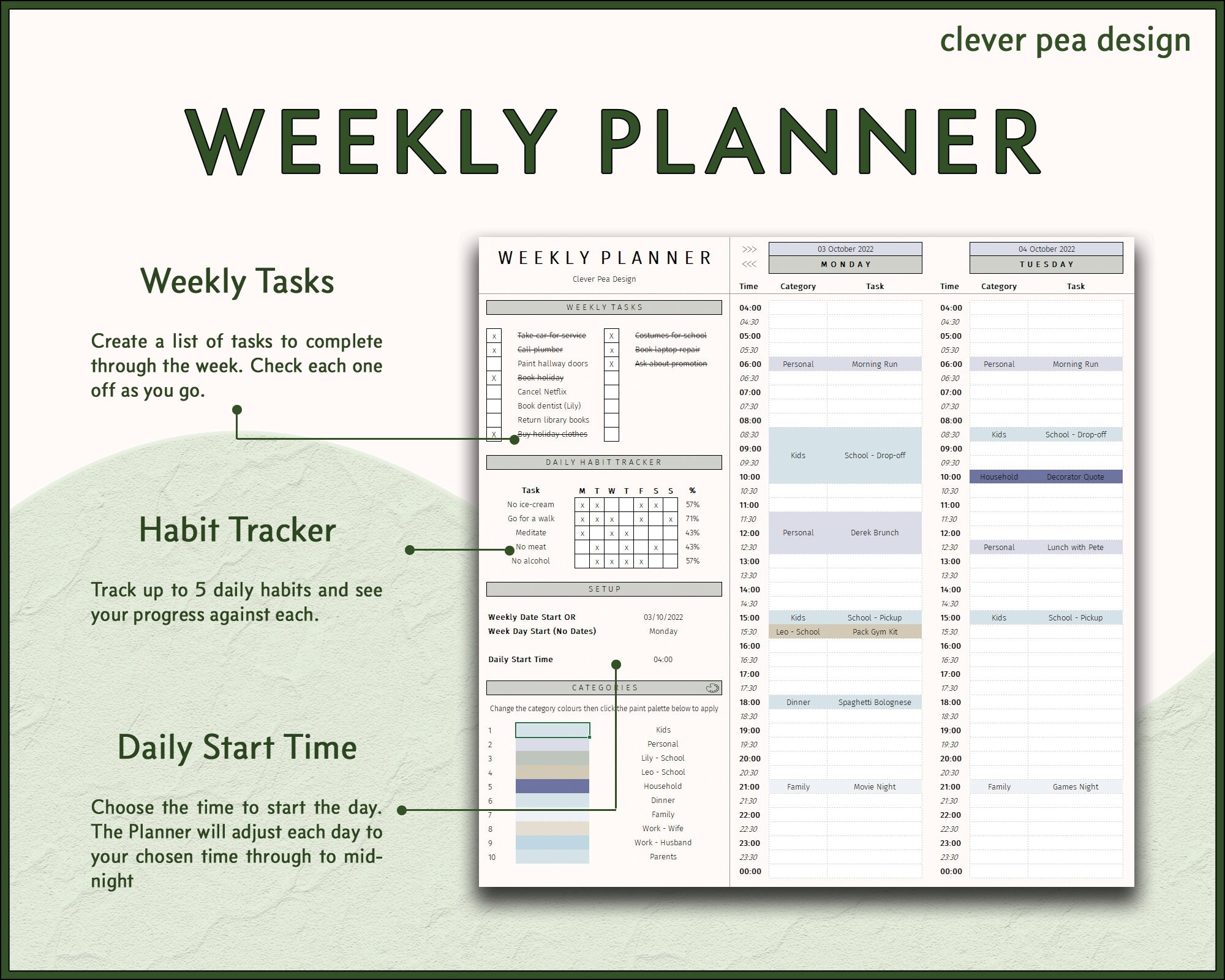 Weekly Planner Excel Template: Customizable Task Schedule (digital ...