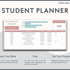 Student Planner Excel Spreadsheet | Assignment Tracker | College ...