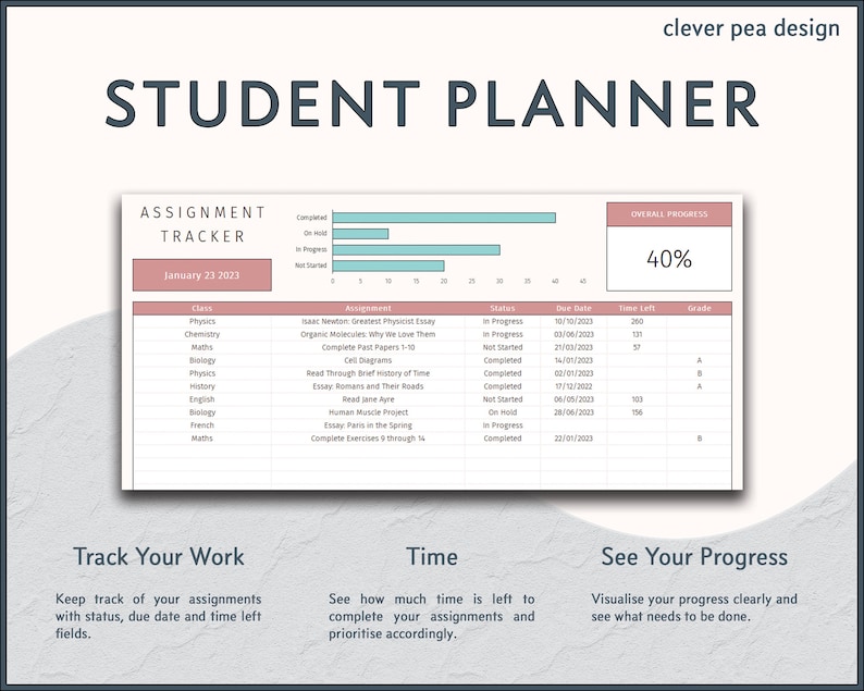 Student Planner Excel Spreadsheet | Assignment Tracker | College ...