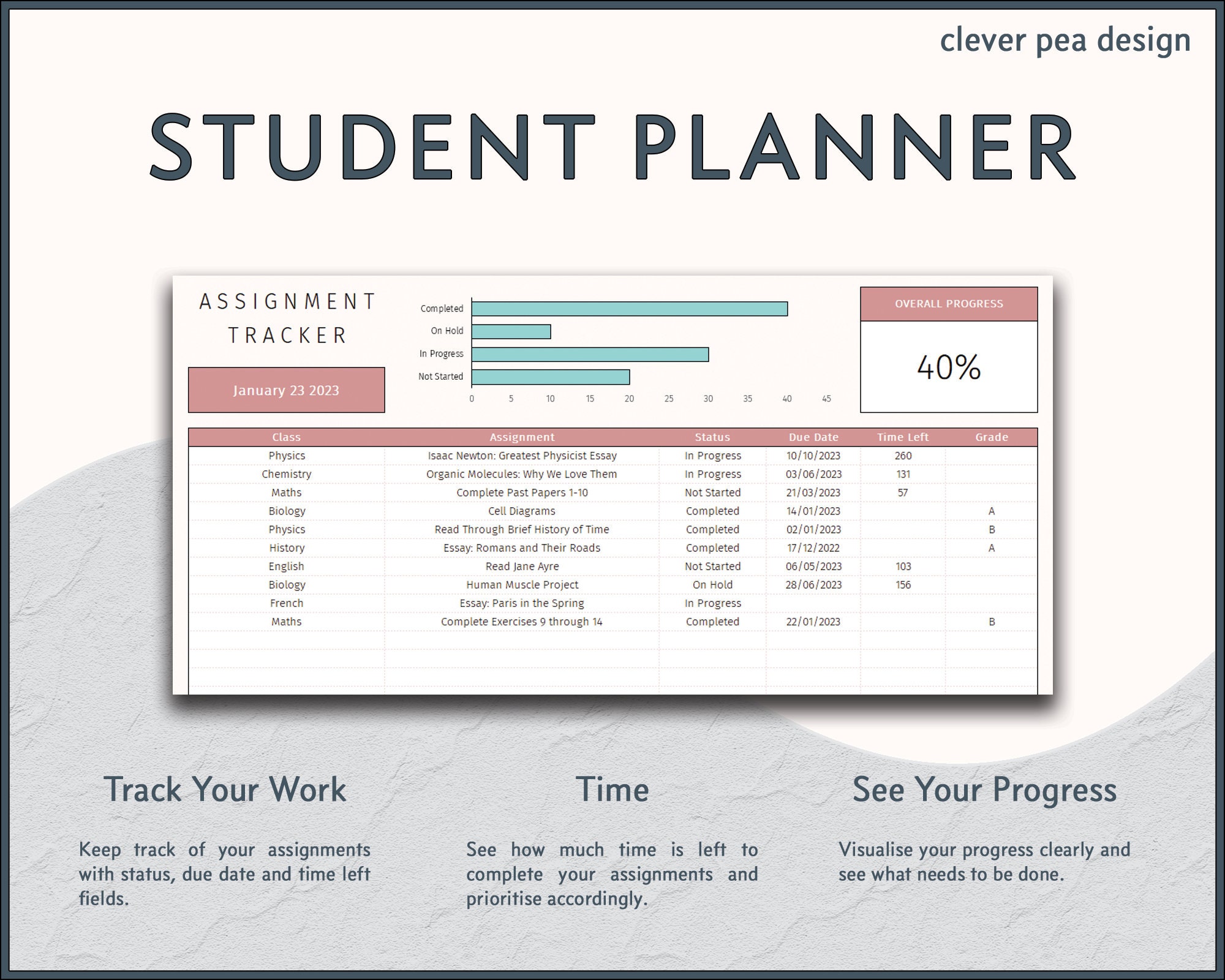 Student Planner Excel Spreadsheet | Assignment Tracker | College ...