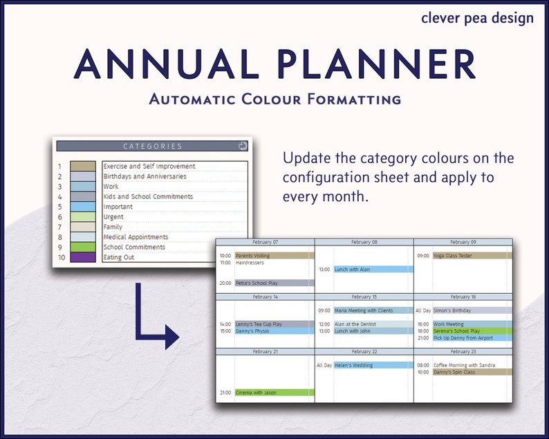 Annual Planner Excel Template: Task Schedule & To-do List - Etsy