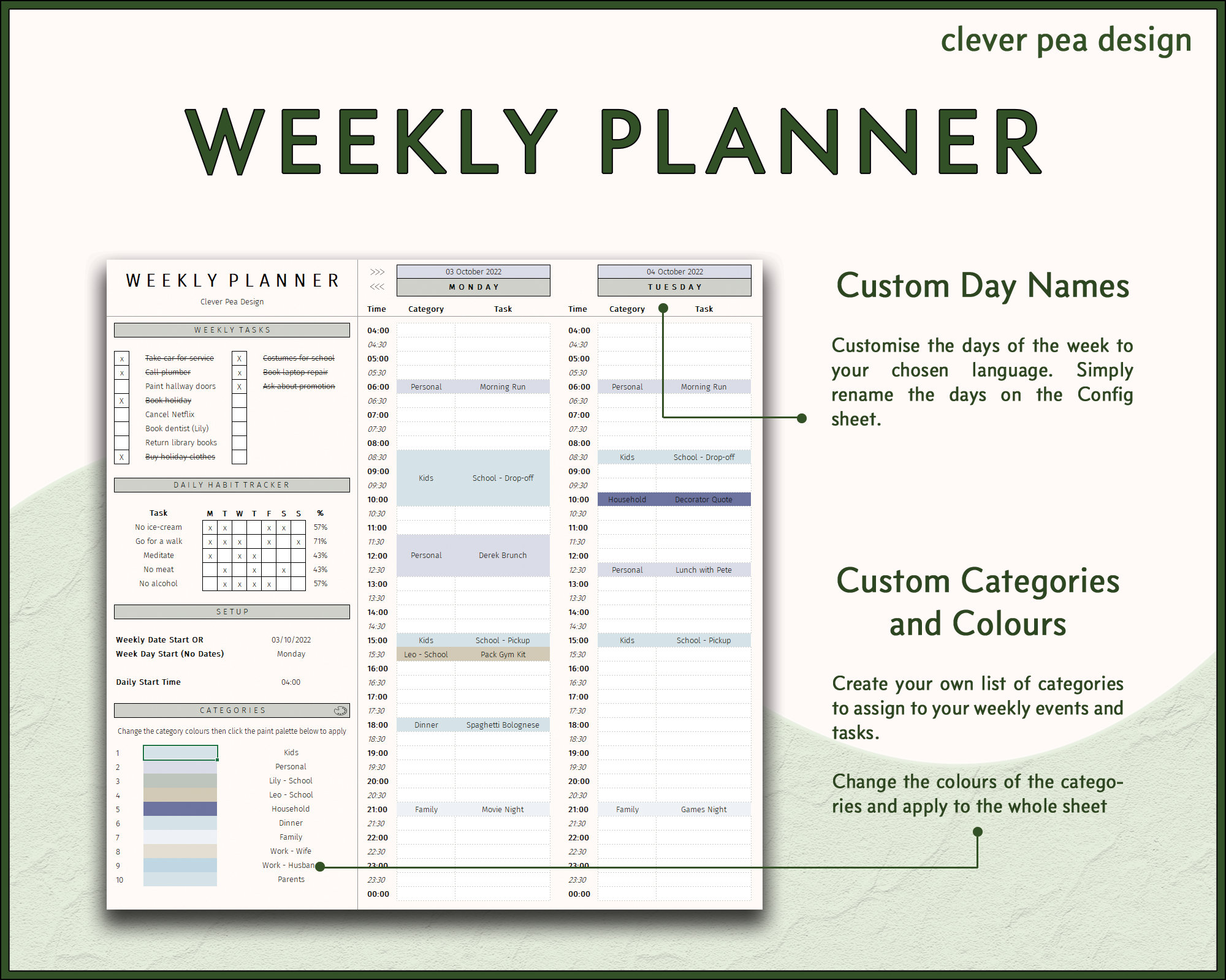 Weekly Planner Excel Template Daily Task Schedule to Do - Etsy