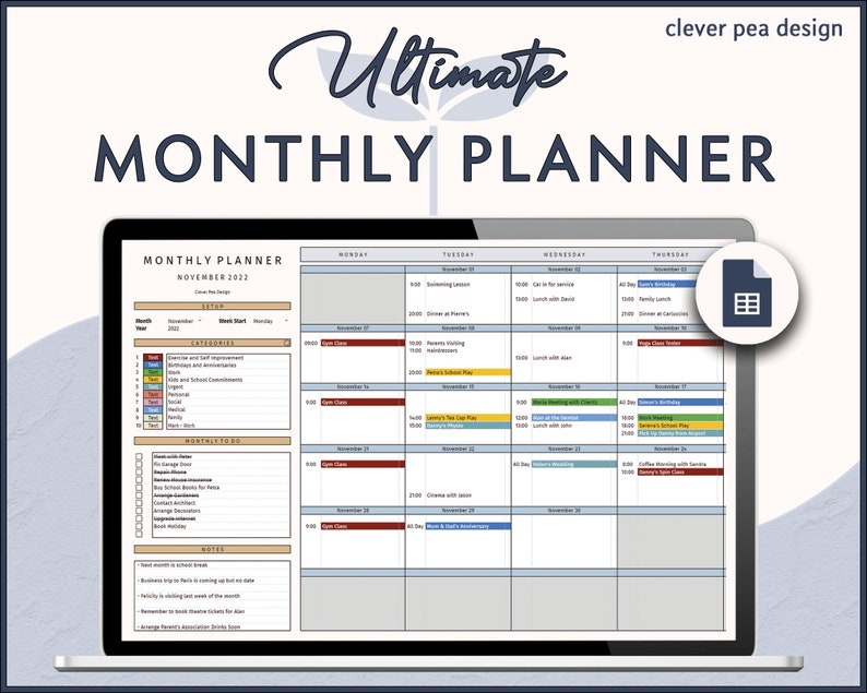 Monthly Planner Google Sheets Template: Task Schedule (digital Download ...