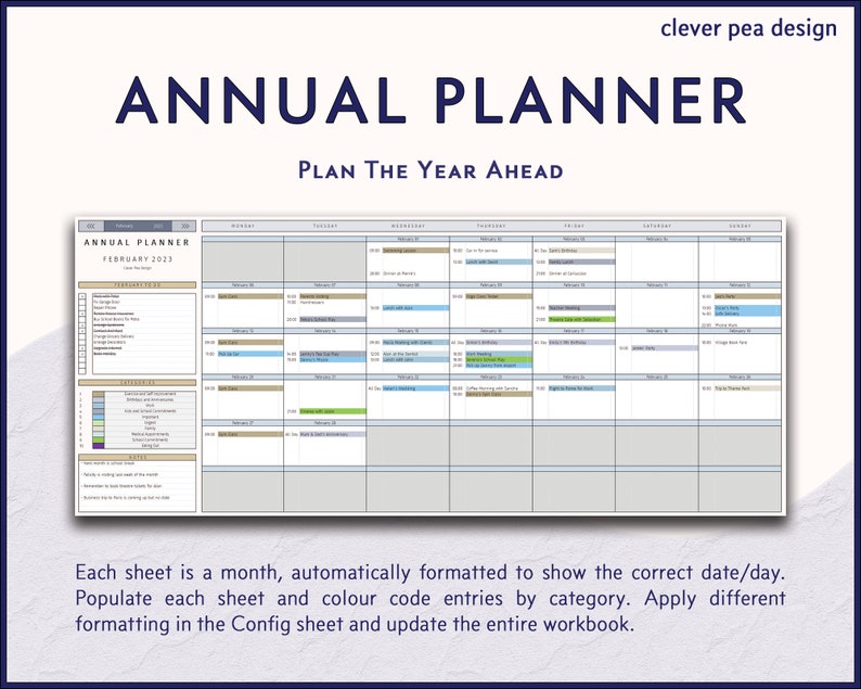 Annual Planner Excel Template: Task Schedule & To-do List - Etsy