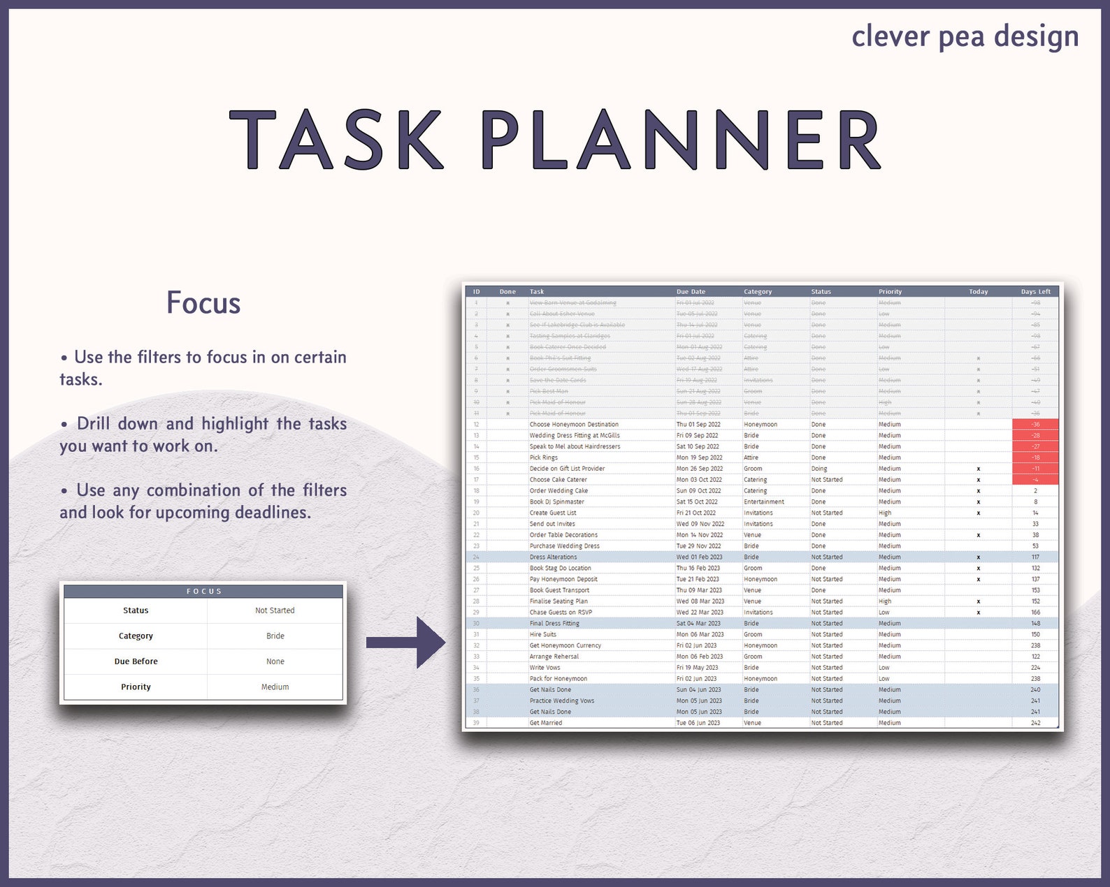 Task Planner Excel Template | Digital Planner | Digital Smart Task List ...