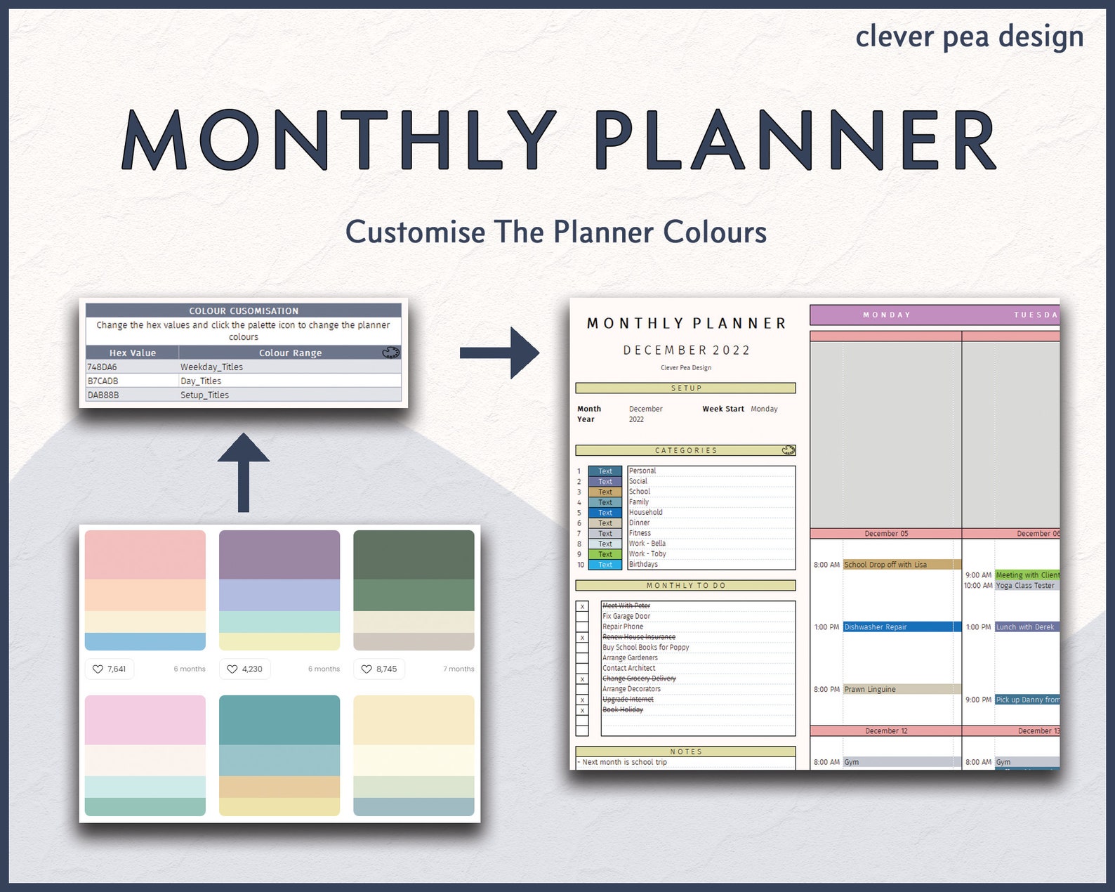 Monthly Planner Excel Template Task Schedule to Do List - Etsy
