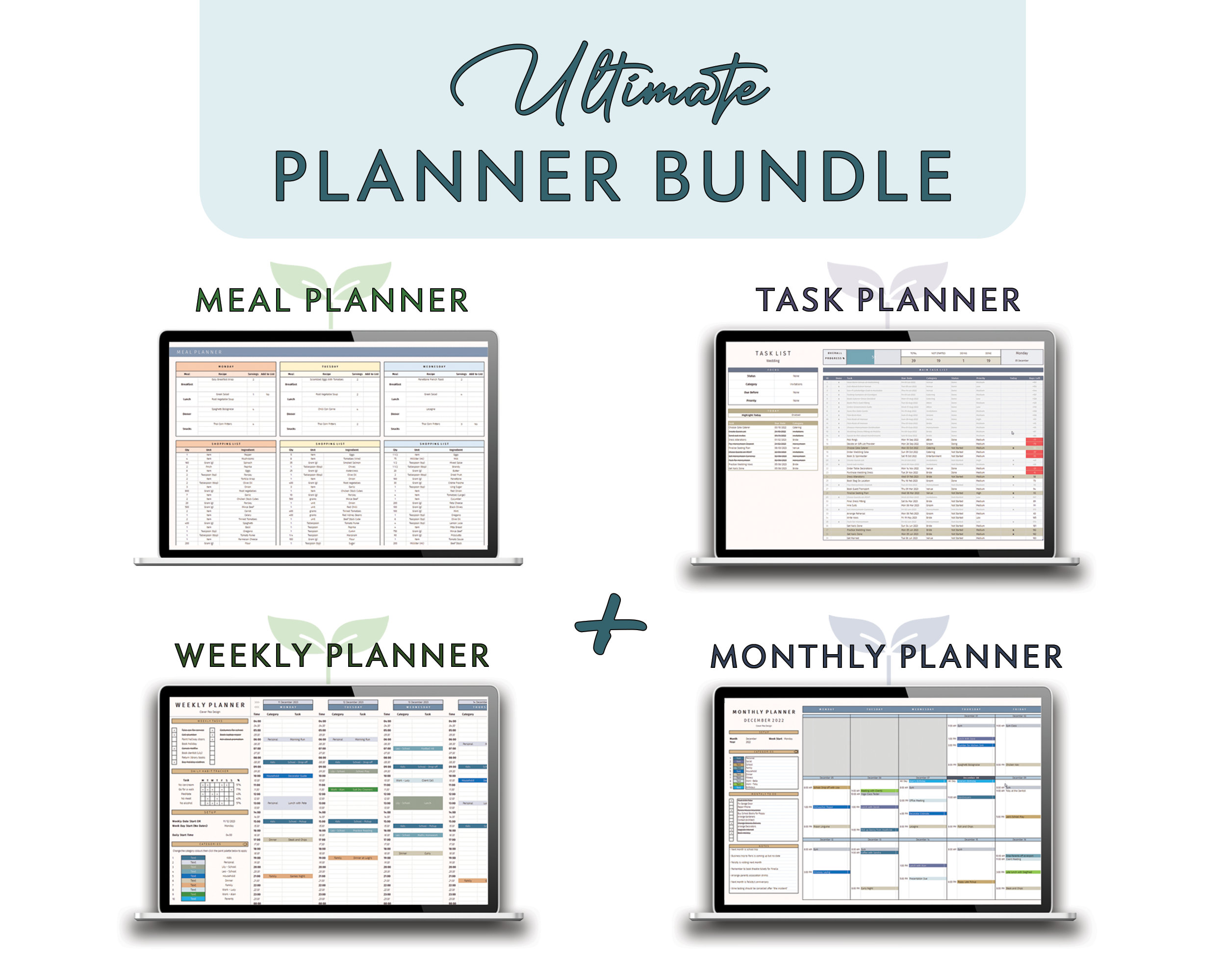 Ultimate Planner Bundle Digital Planners Excel Template Weekly Planner ...
