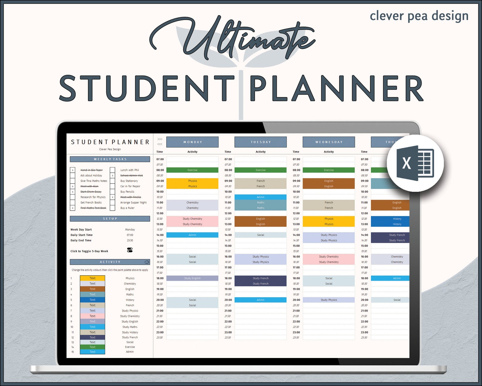 Student Planner Excel Spreadsheet | Assignment Tracker | College ...