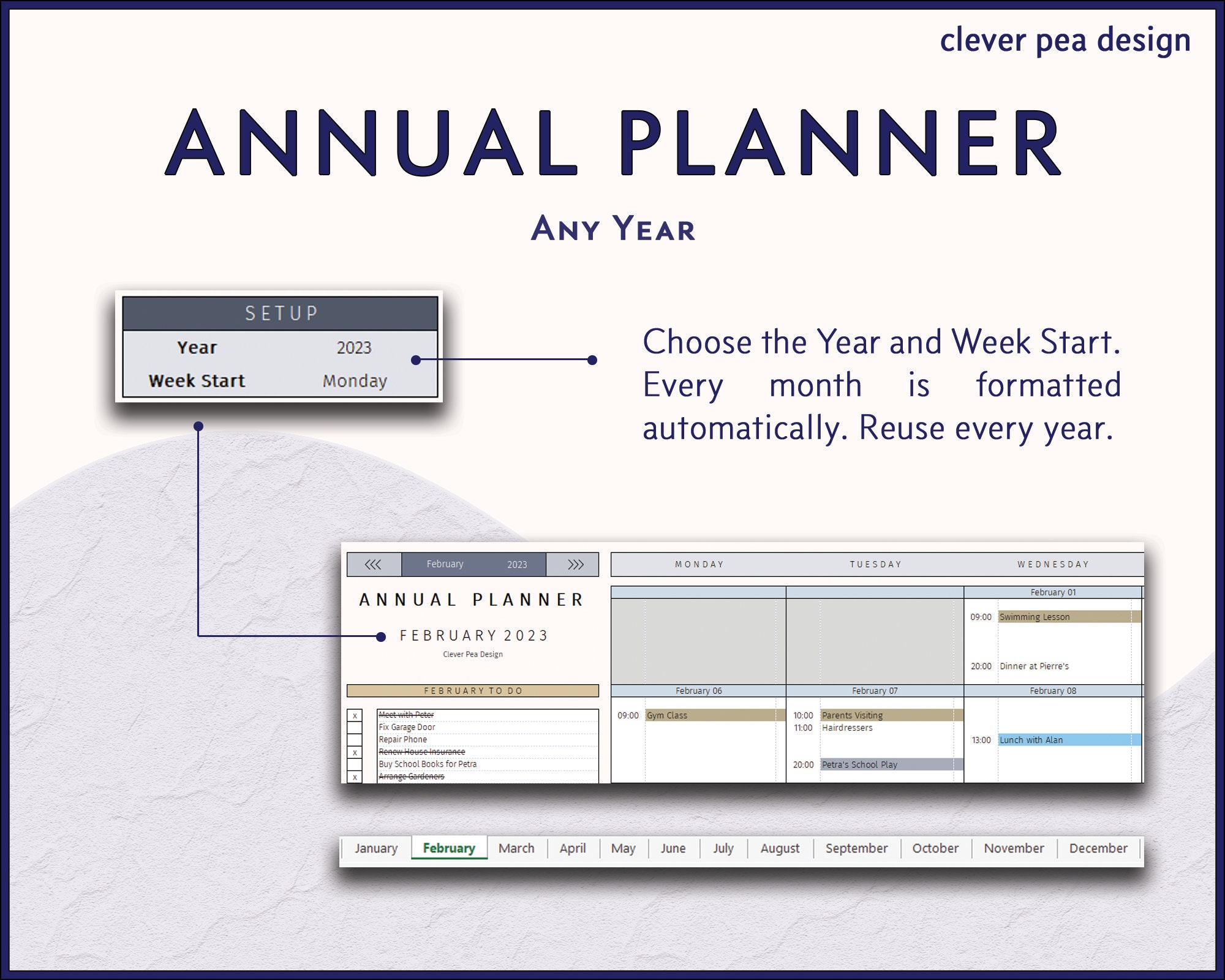 Annual Planner Excel Template: Task Schedule & To-do List - Etsy