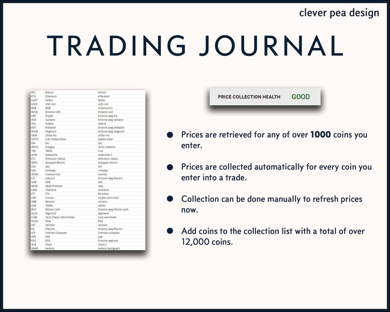Cryptocurrency Trading Journal | Trade Log | Google Sheets ...