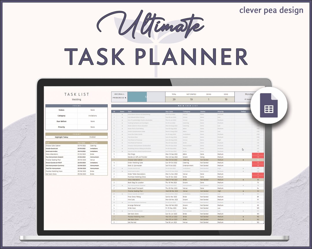 Task Planner Google Sheets Template | Digital Smart Task List - Etsy