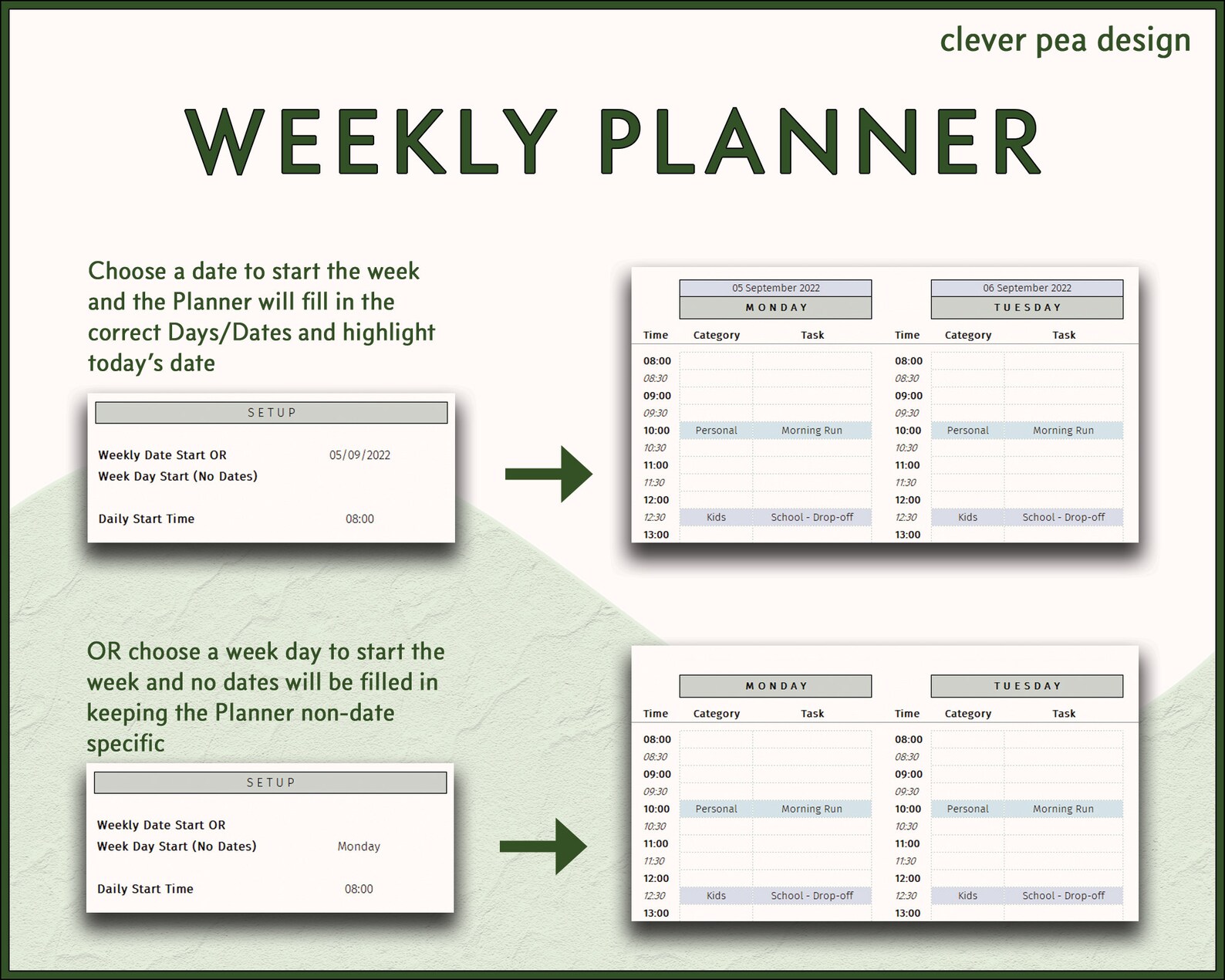 Weekly Planner Google Sheets Template Daily Task Schedule - Etsy