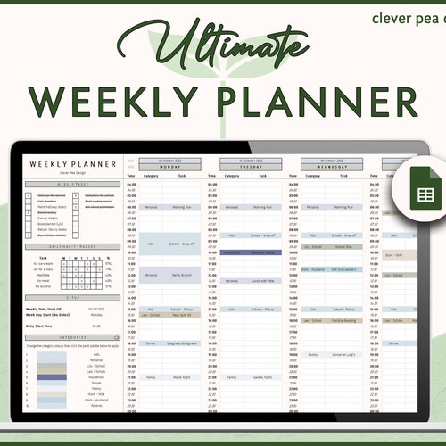 Weekly Planner Google Sheets Template Daily Task Schedule - Etsy