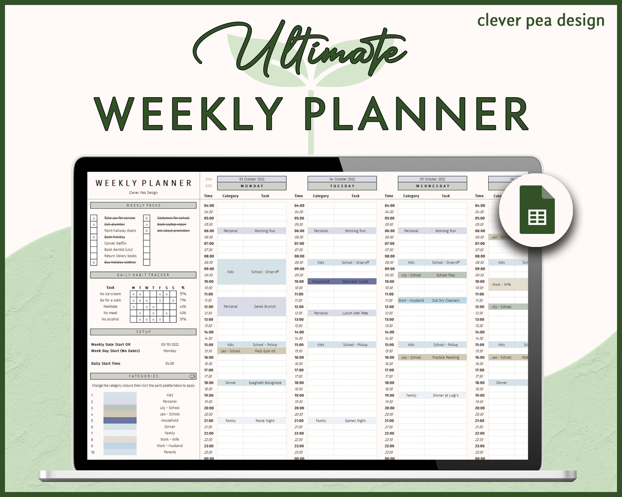 Weekly Planner Google Sheets Template: Task Schedule (digital) - Etsy