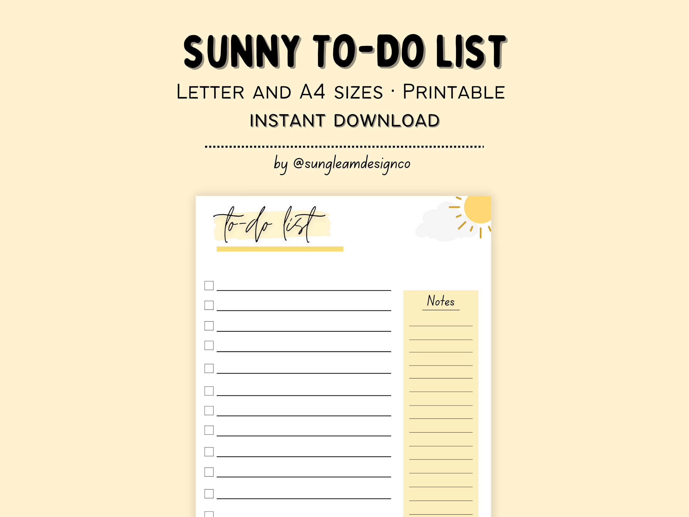 Sunny To-do List Printable Letter/a4 Instant Download - Etsy