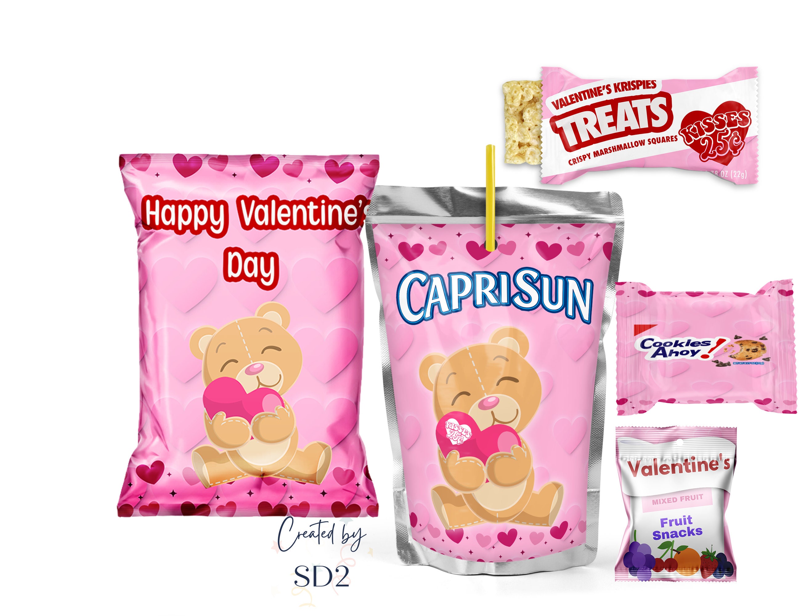 Valentine Bundle Party Favor Template Teddy Bear Chip Bag Caprisun ...