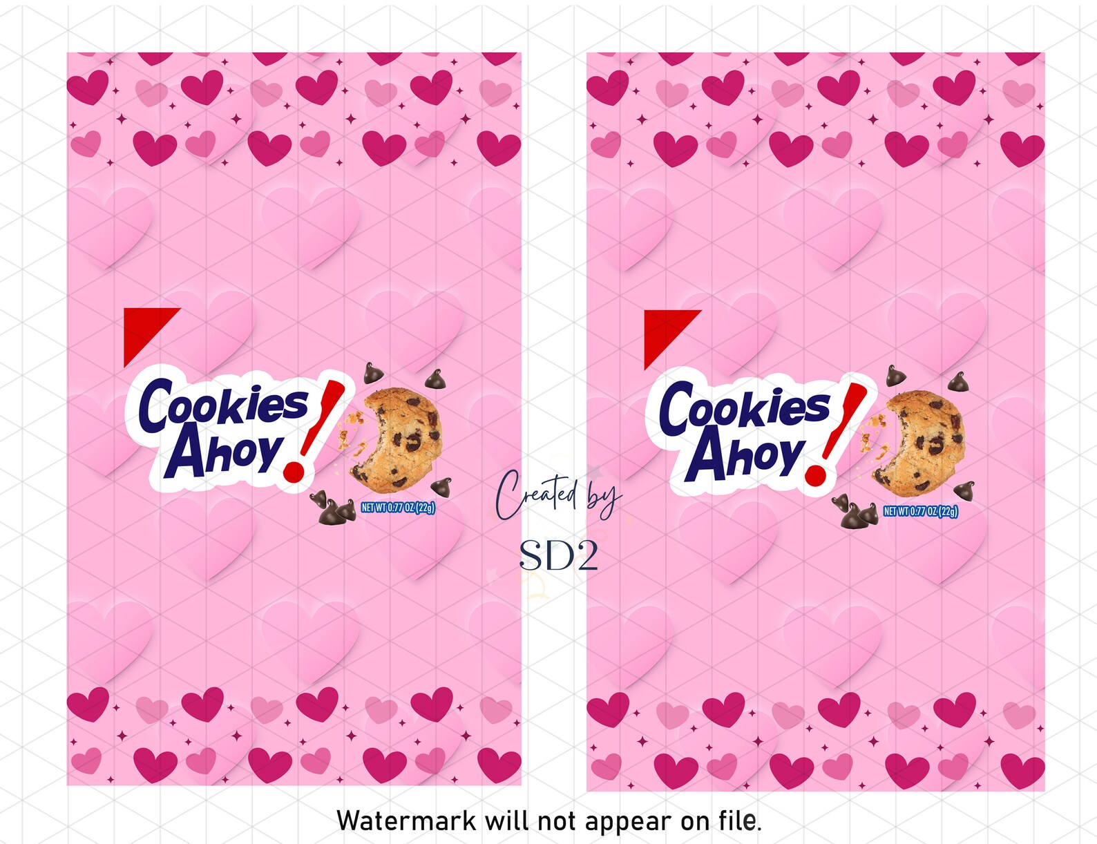 Valentine Cookie Template Party Favor Pink Heart Design Valentine's ...