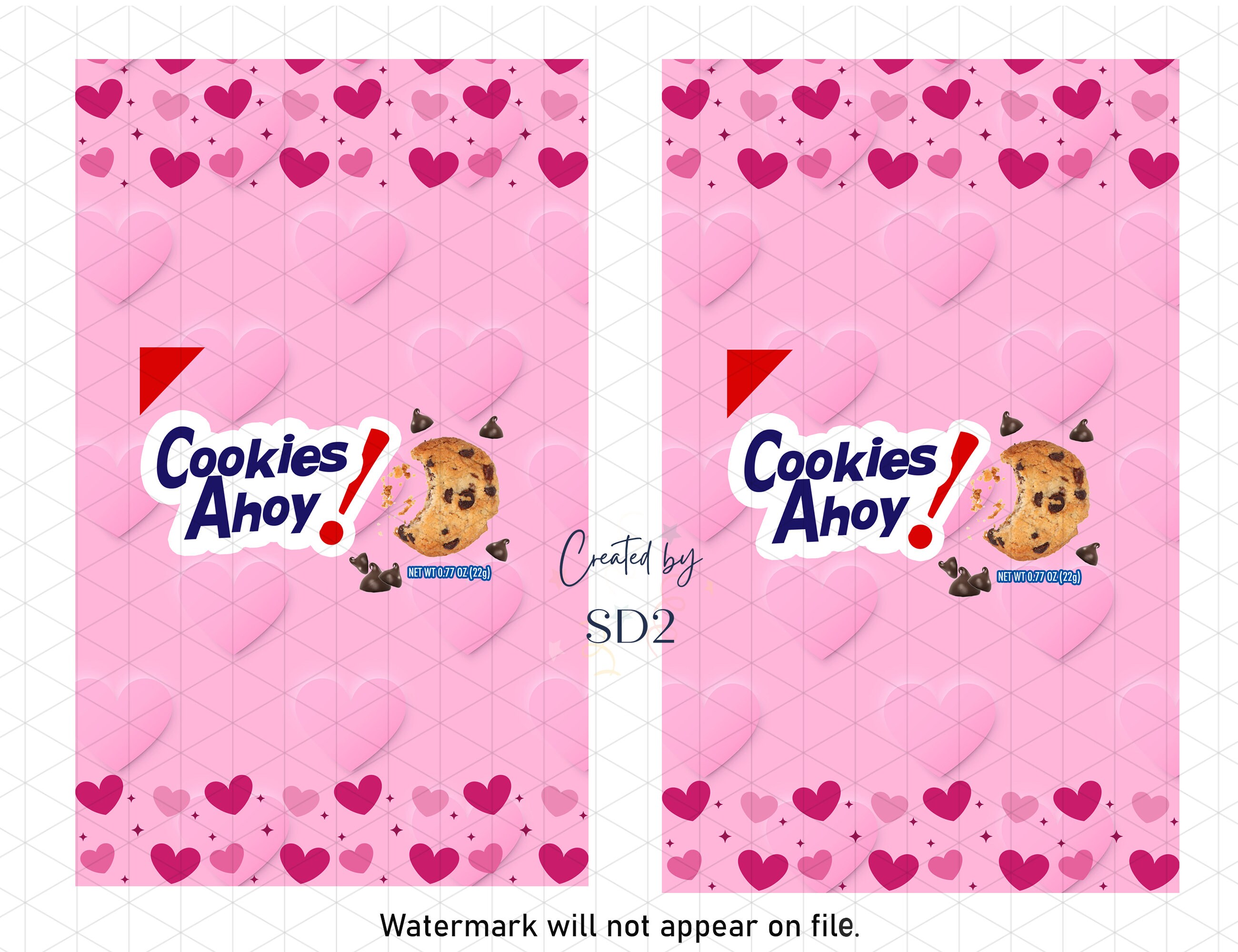 Valentine Cookie Template Party Favor Pink Heart Design Valentine's ...