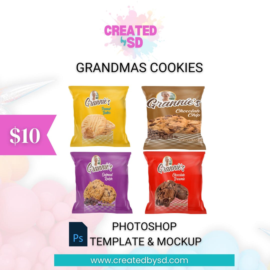 Cookie Template | PSD Mockup | Cookie Bundle | Chip Labels | Kids Party ...