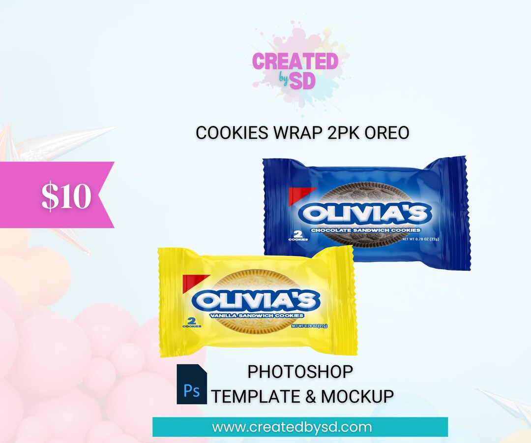 Cookie Wrapper Template & Mockup: Editable Party Favor (photoshop) - Etsy