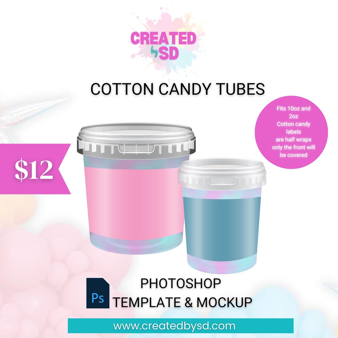 Cotton Candy Tubs Template: Party Favor PSD Mockup (digital Download ...