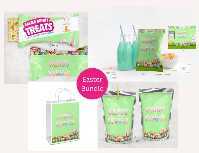 Mega Bundle Easter Bunny Templates Chip Bag Bundle Juice Labels Spring ...